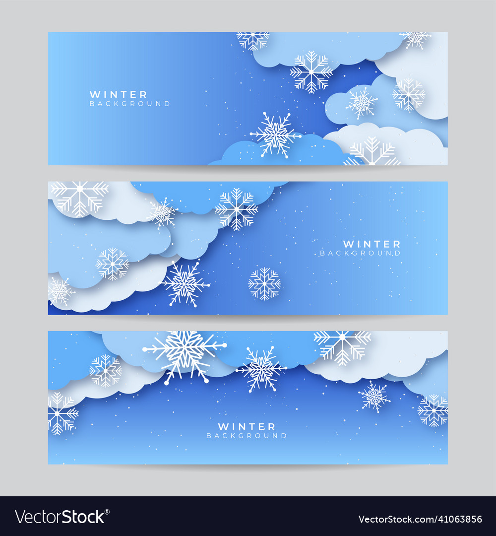 Set of blue christmas banner with snowflakes Vector Image