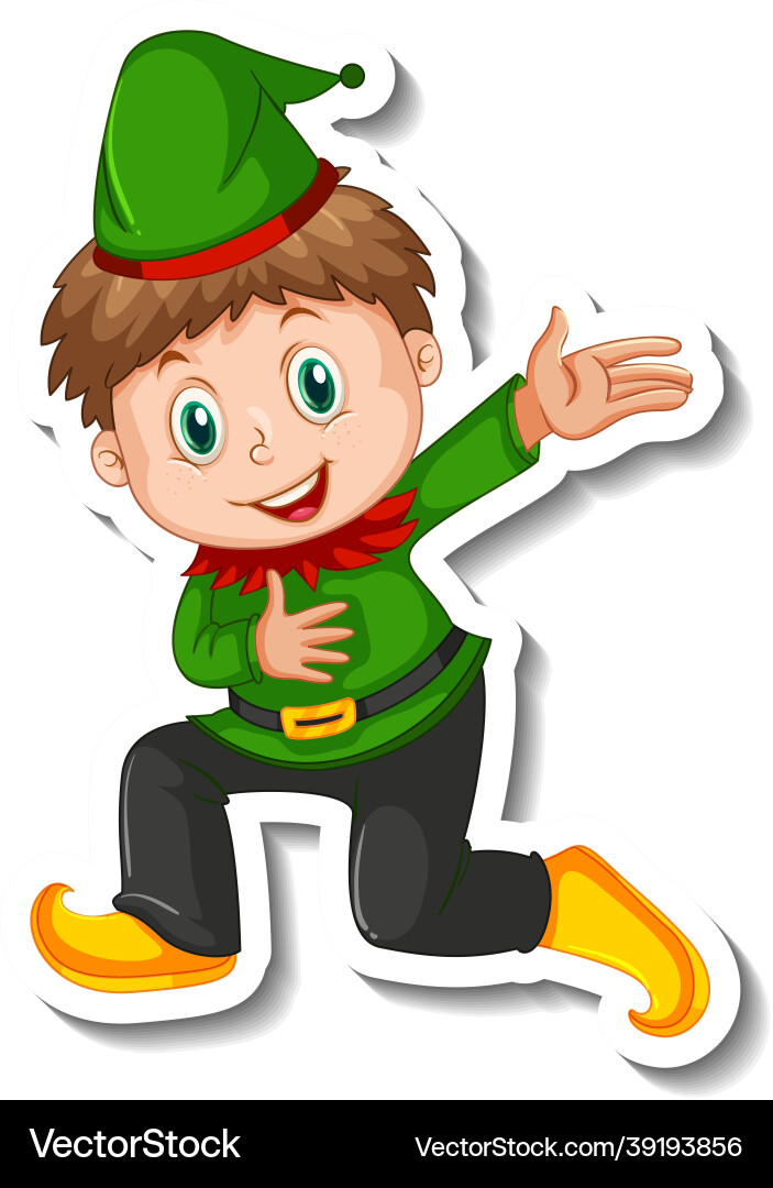 Sticker template with little elf cartoon Vector Image