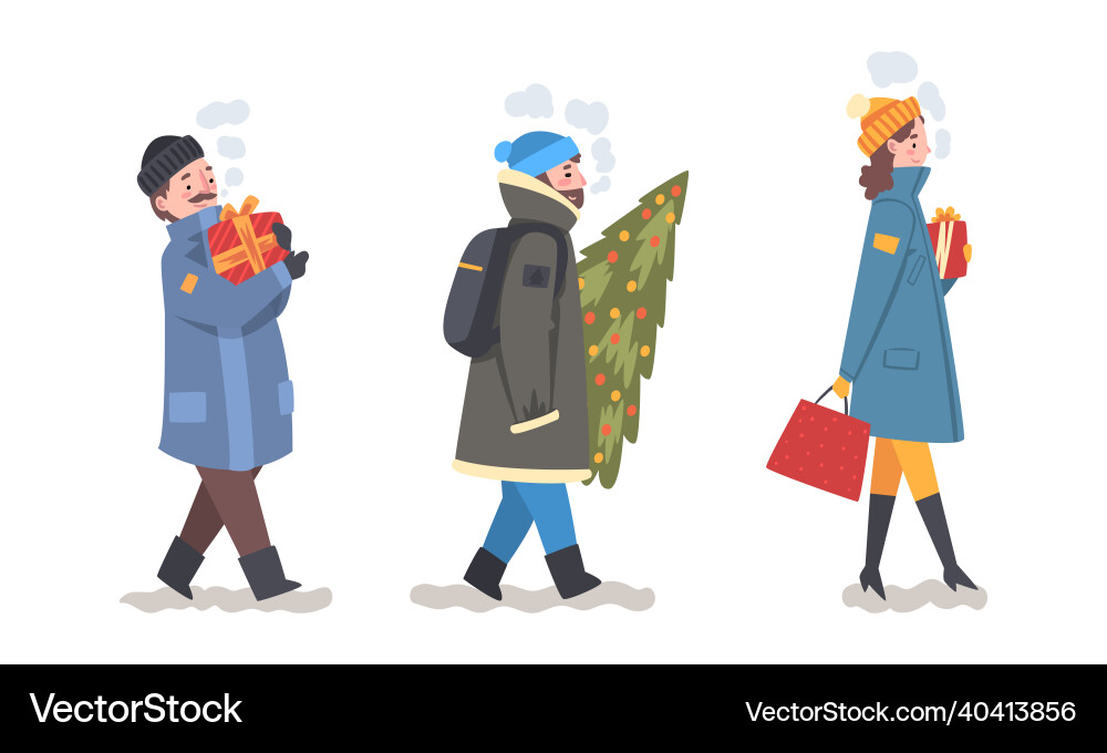 Winter holiday with people character carrying Vector Image
