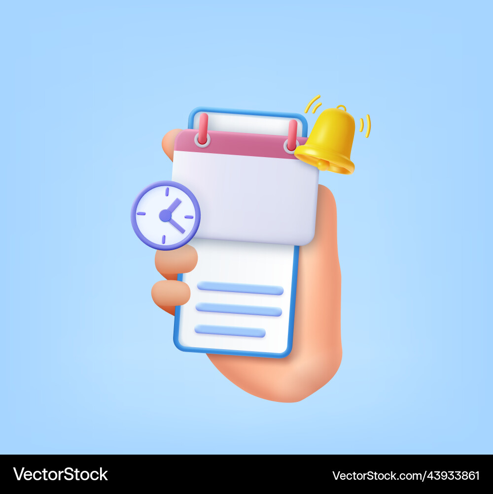 3d reminder in calendar on mobile phone Royalty Free Vector