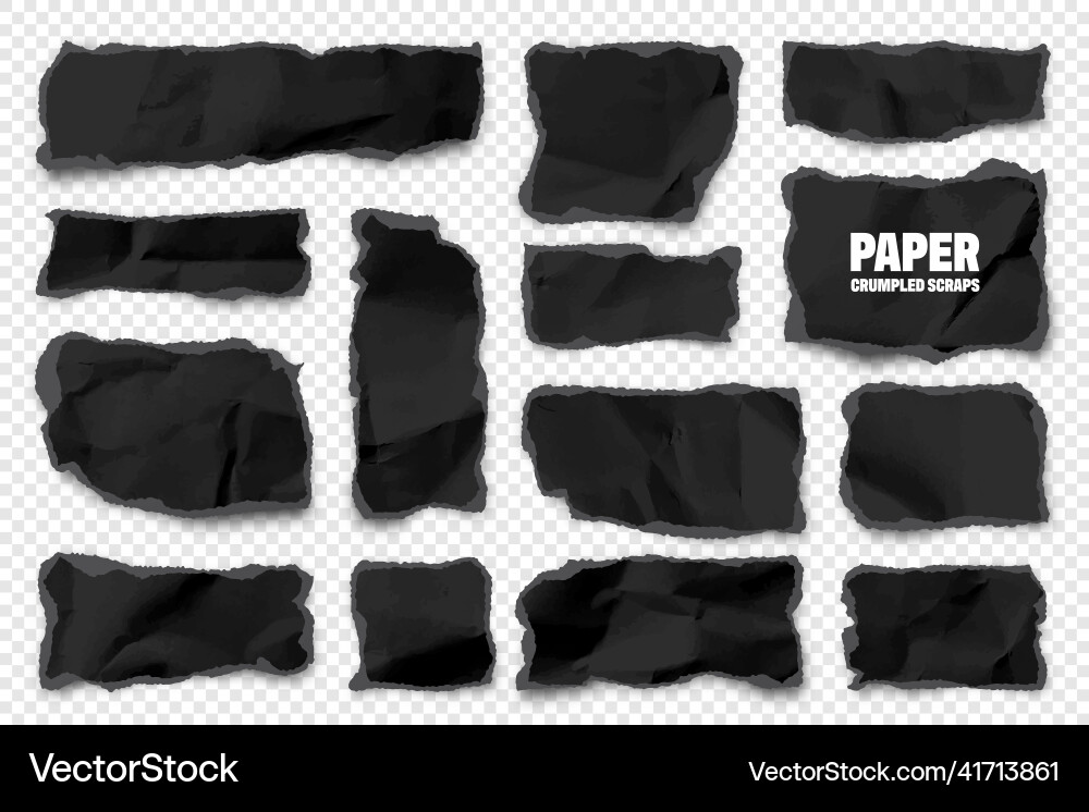 Black ripped paper strips realistic crumpled Vector Image