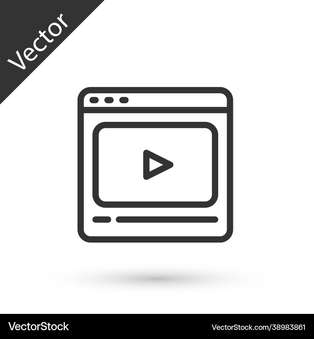 Grey line online play video icon isolated on white
