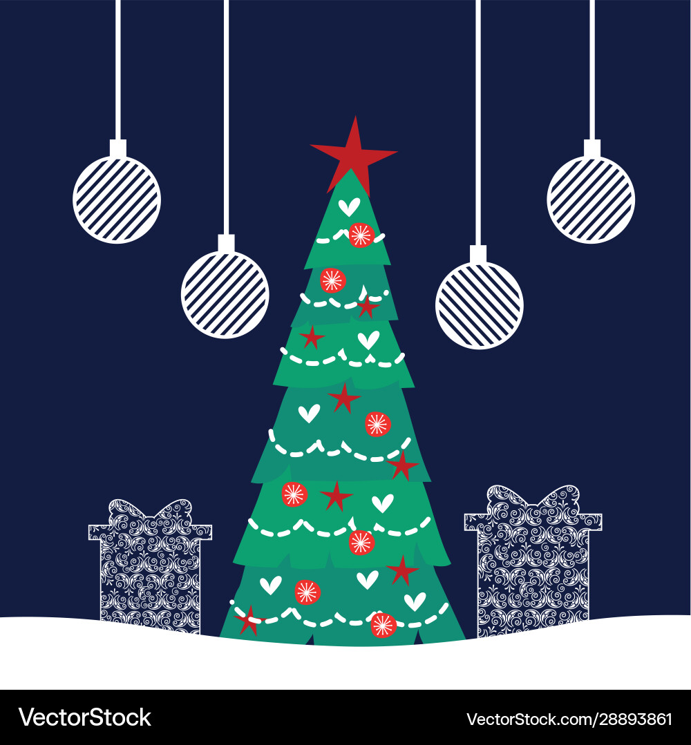 Happy merry christmas card with pine tree Vector Image