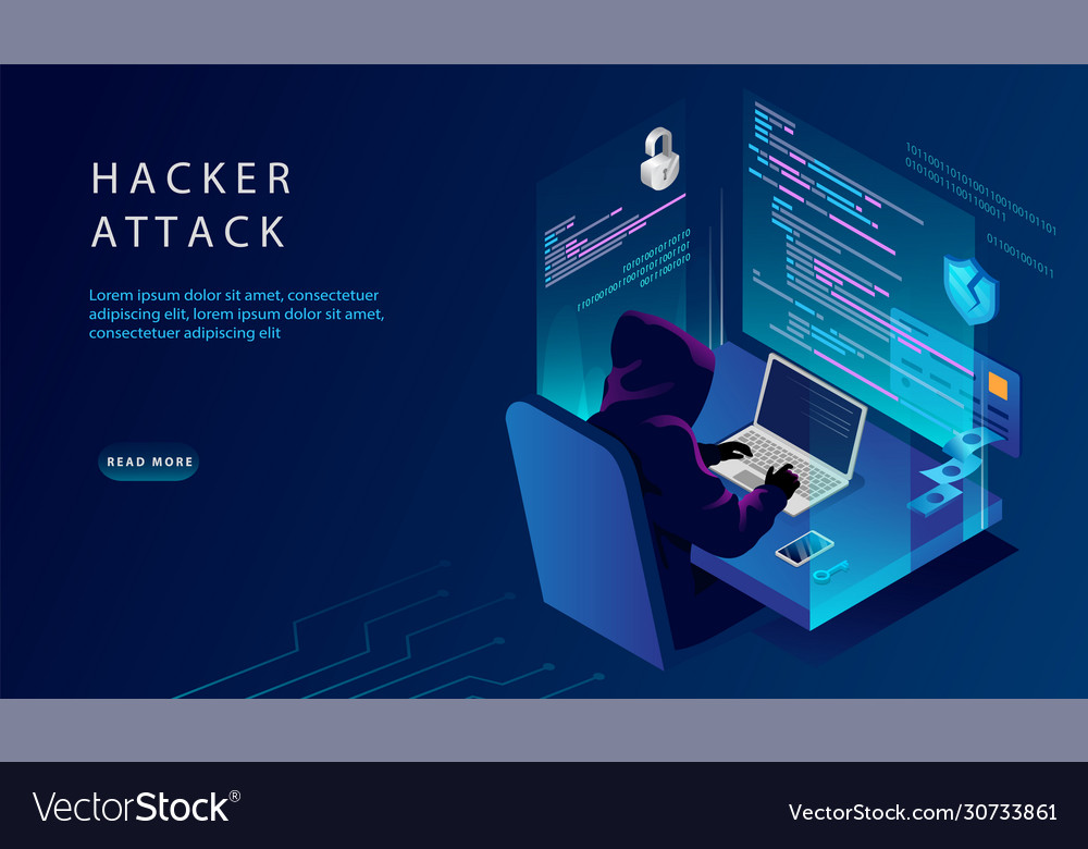 Isometric internet and personal data hacker attack