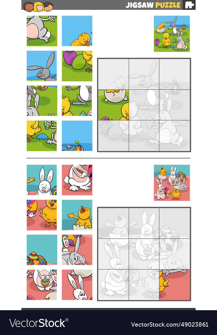 Jigsaw puzzle activities set with easter Vector Image