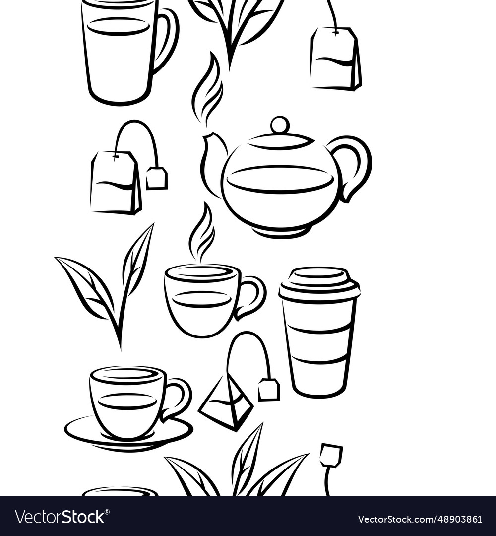 Pattern with tea items background Royalty Free Vector Image