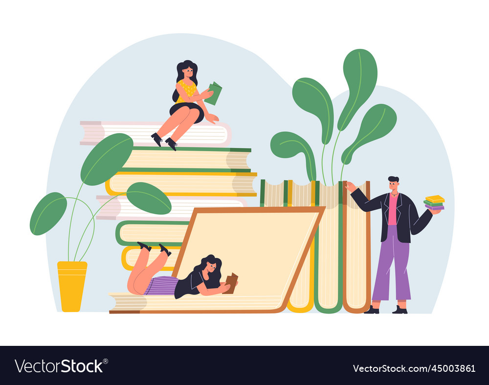 Reading book lover characters young girls and boy Vector Image