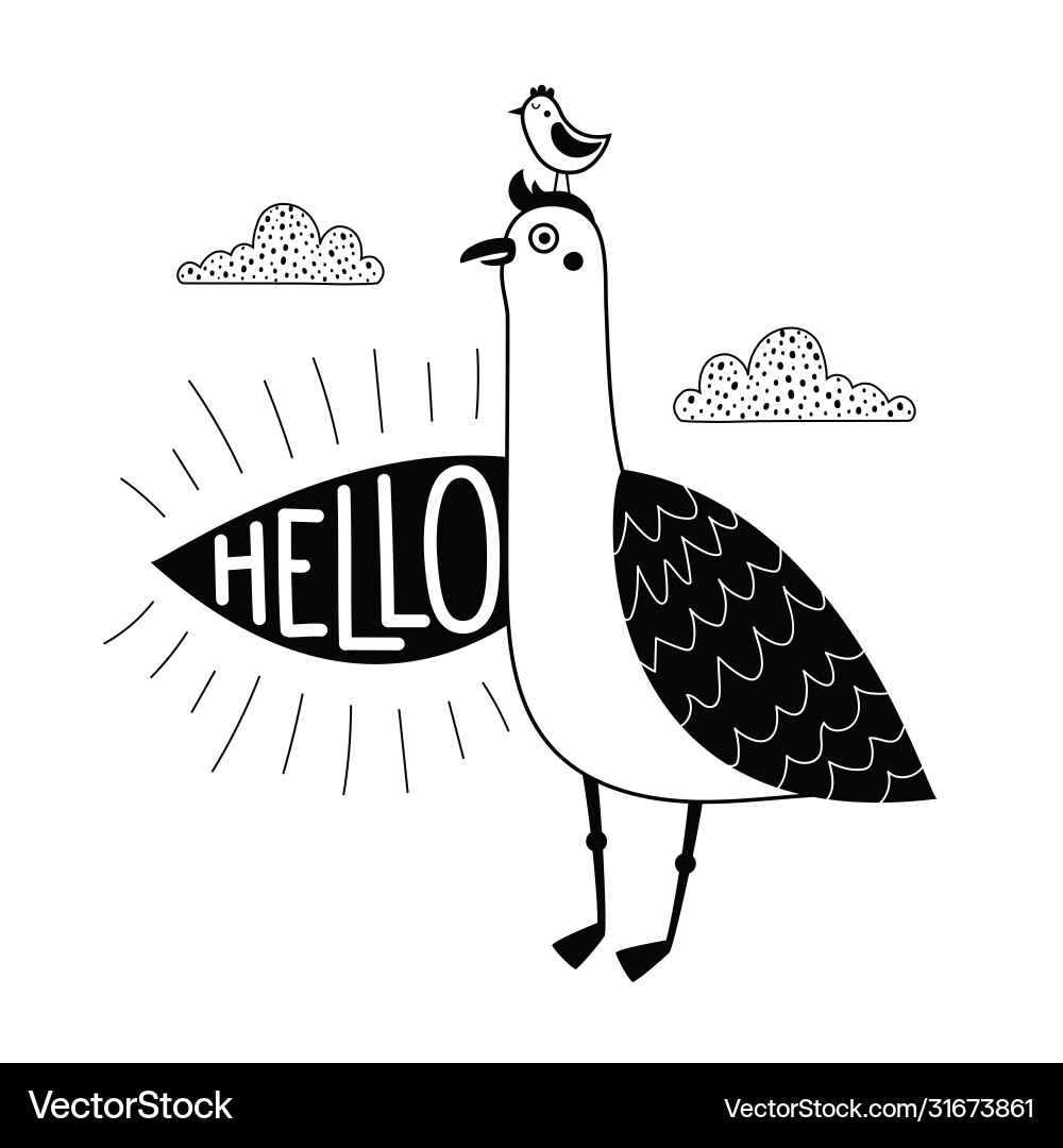 With small bird clouds and seagull lettering word Vector Image