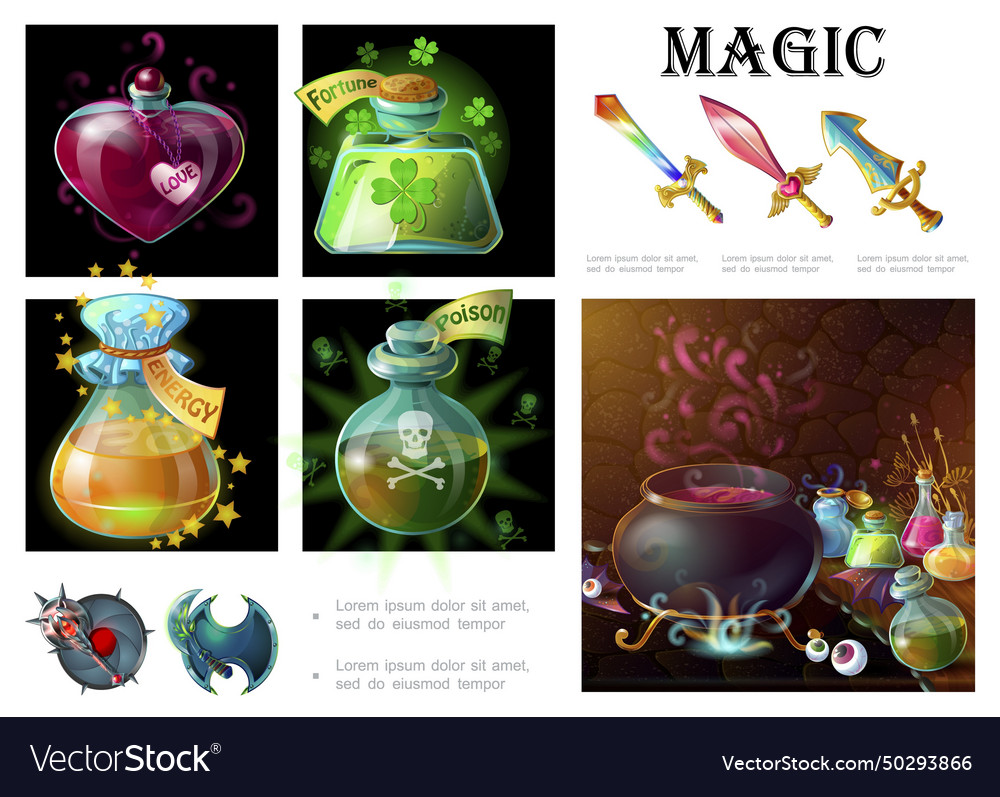 Cartoon game magic elements composition Royalty Free Vector
