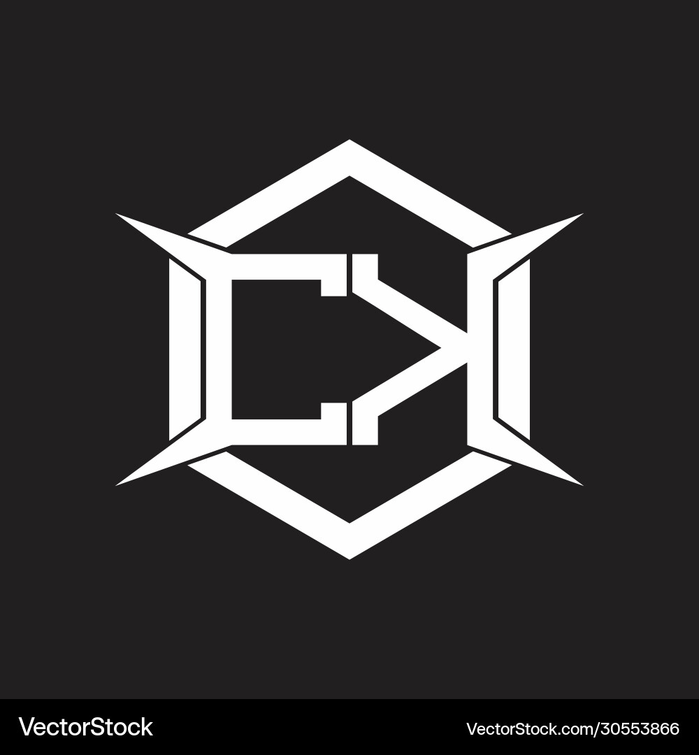 Ck logo monogram with hexagon and four taper Vector Image