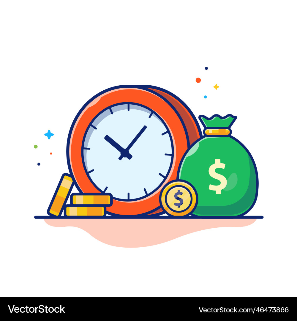 Clock and gold coin cartoon Royalty Free Vector Image