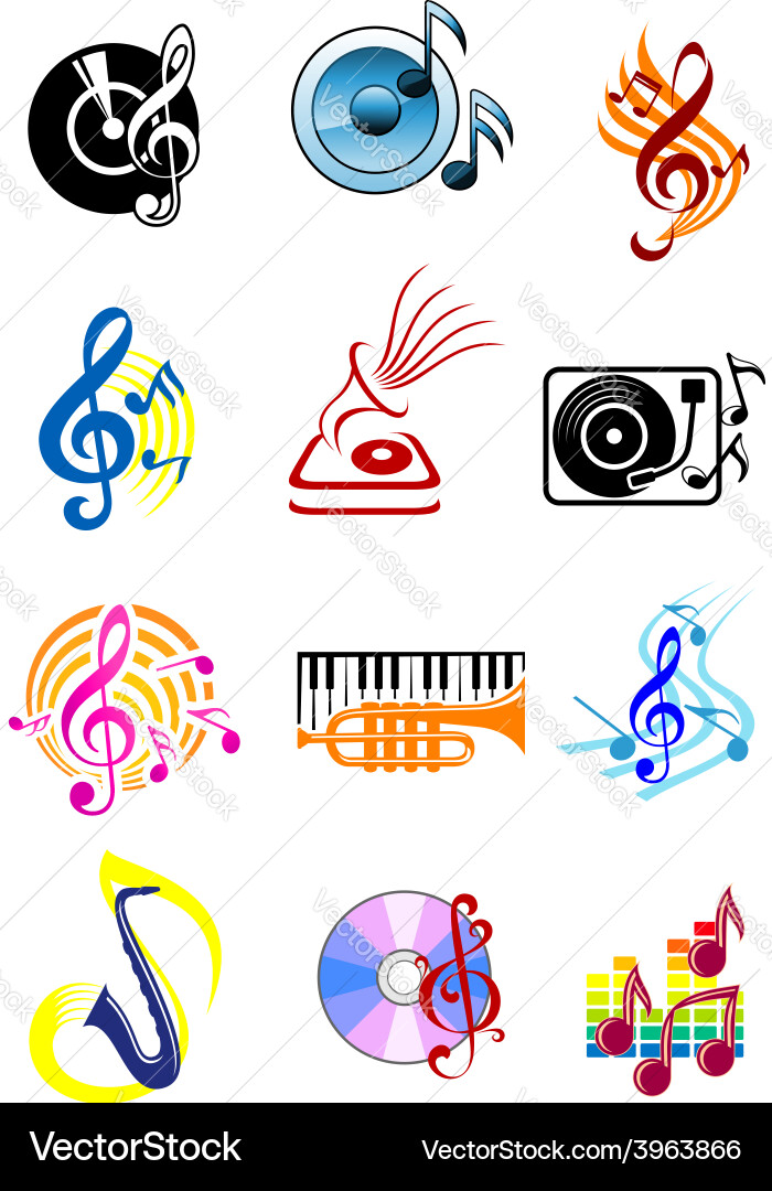 Colorful musical icons set Royalty Free Vector Image