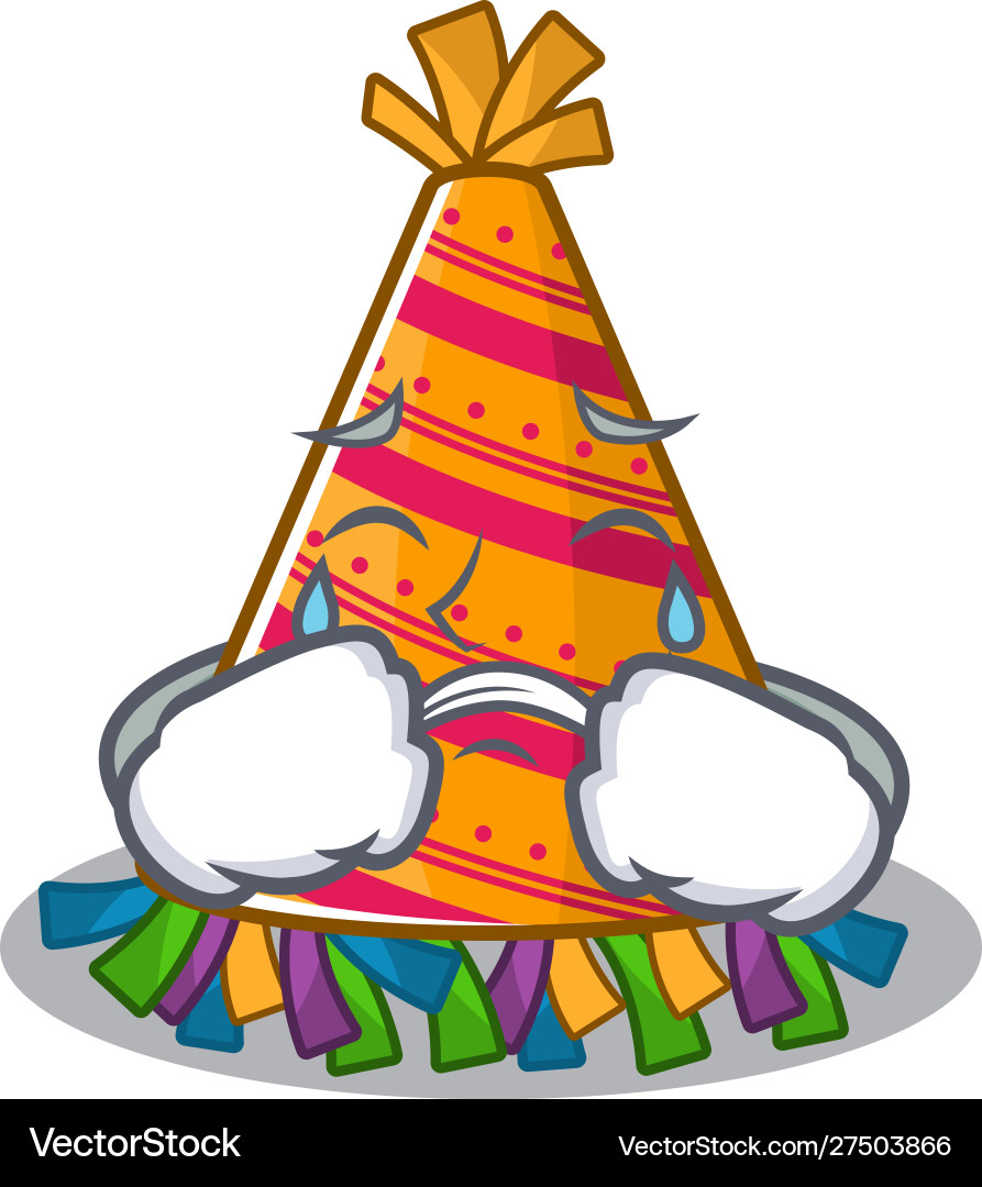 Crying party hat cartoon with character shape Vector Image