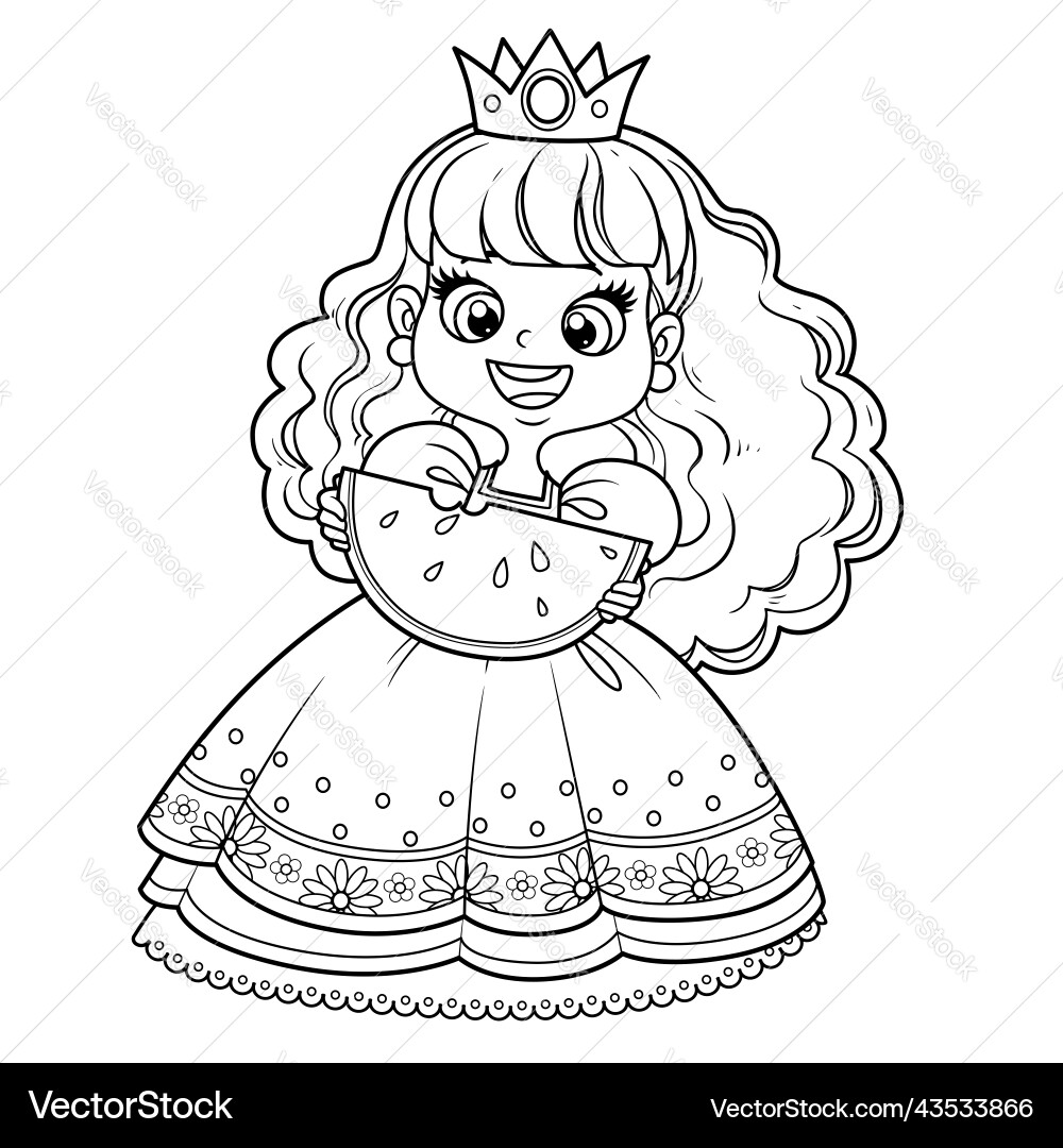 Cute princess eats juicy watermelon with appetite Vector Image