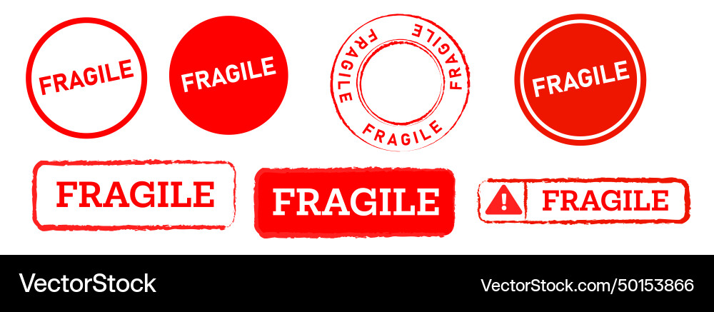 Fragile square and circle red rubber stamp sticker
