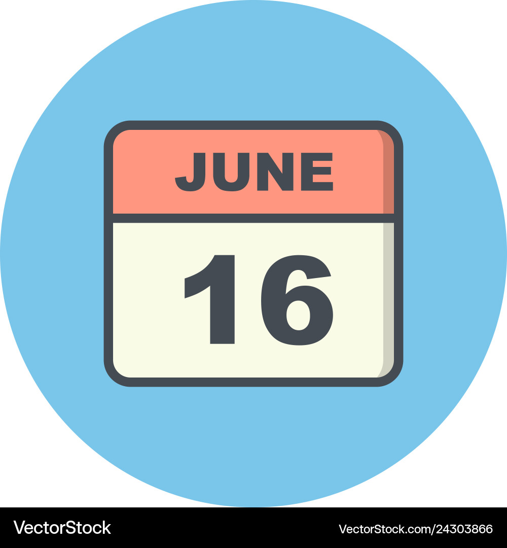 June 16th date on a single day calendar Royalty Free Vector