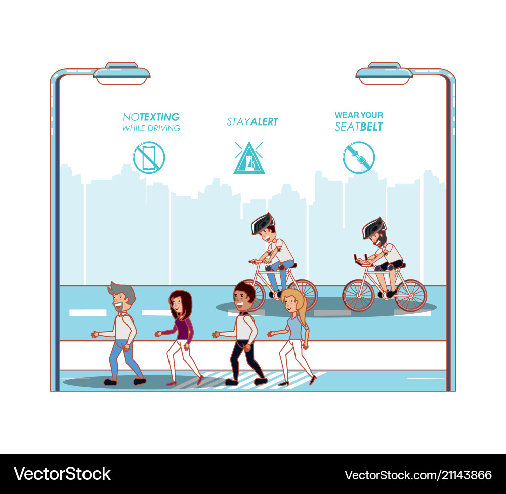 People in bicycle drive safely campaign Royalty Free Vector