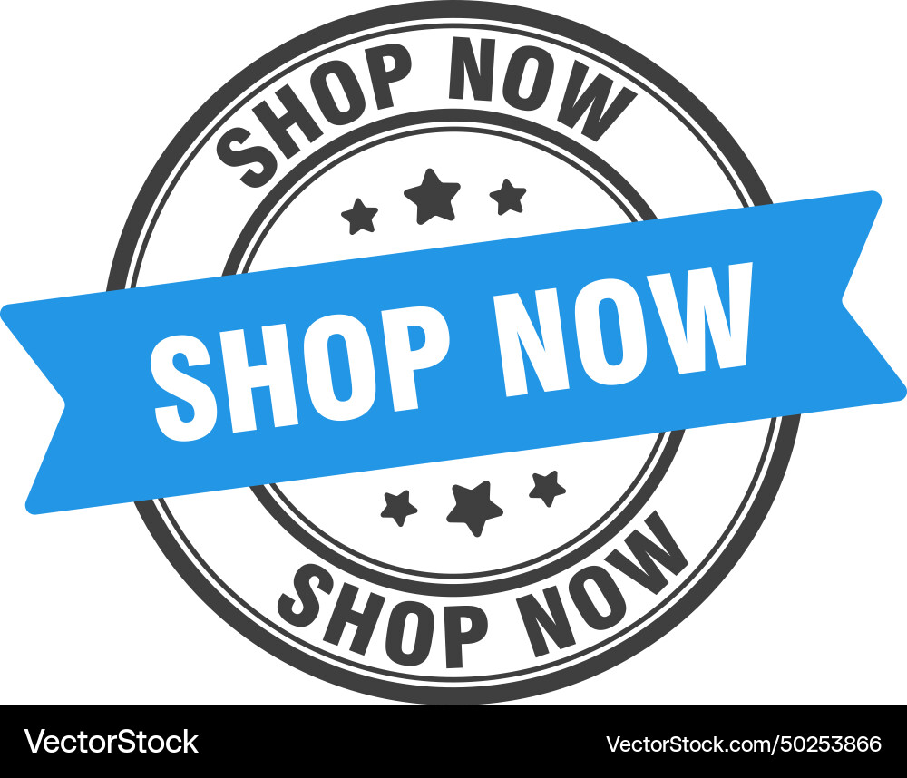 Shop now stamp label on transparent Royalty Free Vector