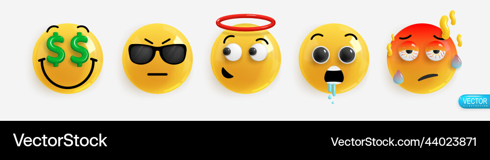 Emotion realistic 3d render set icon smile emoji Vector Image
