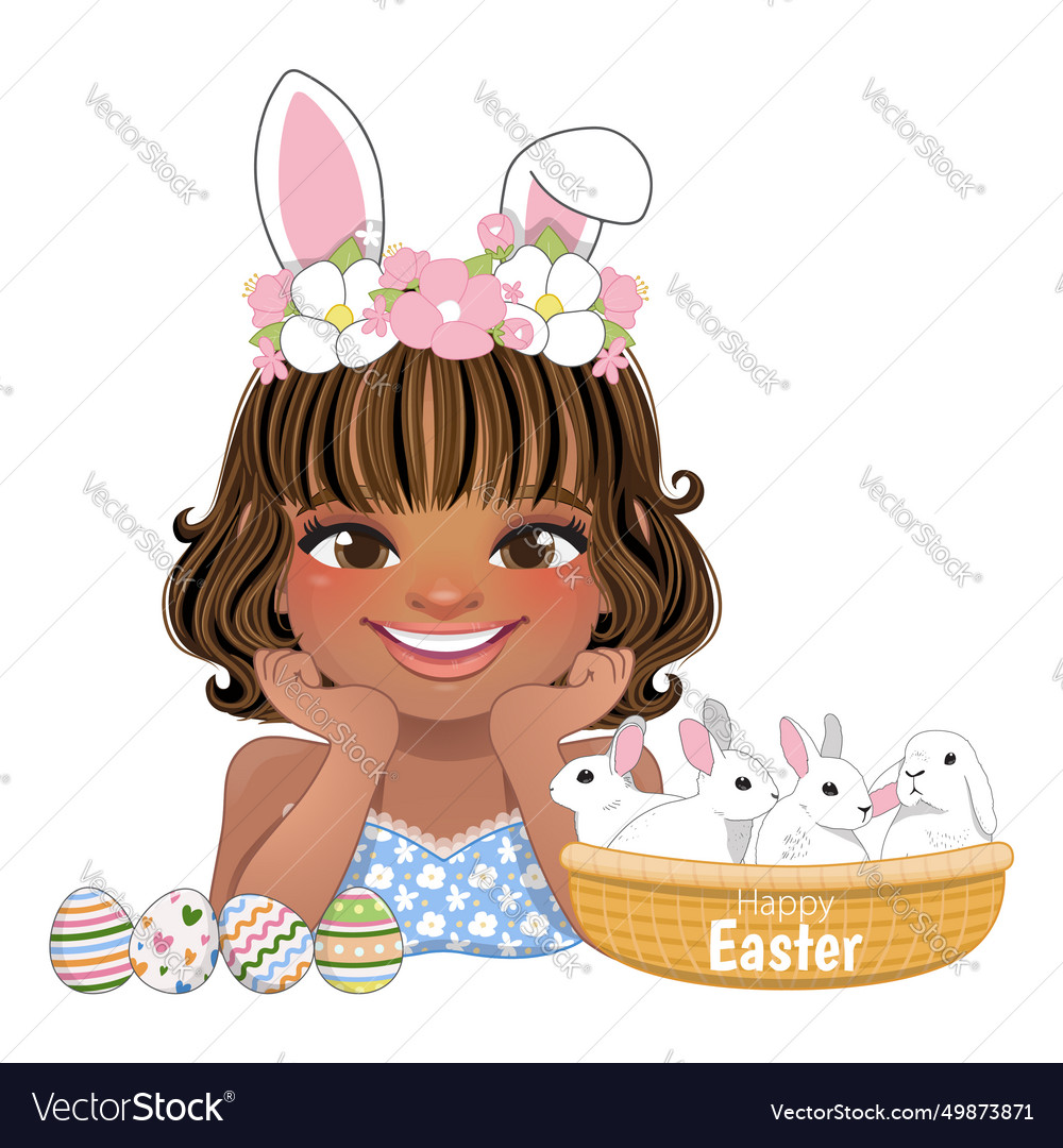 Happy easter day with smiling black girl posing Vector Image