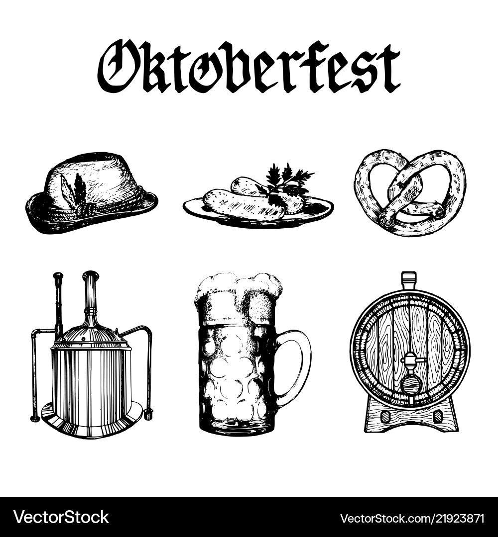 Oktoberfest symbols collection drawn Royalty Free Vector