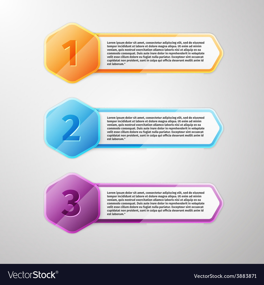 Progress icons for three steps Royalty Free Vector Image