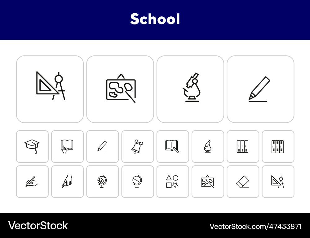 School line icon set microscope globe Royalty Free Vector