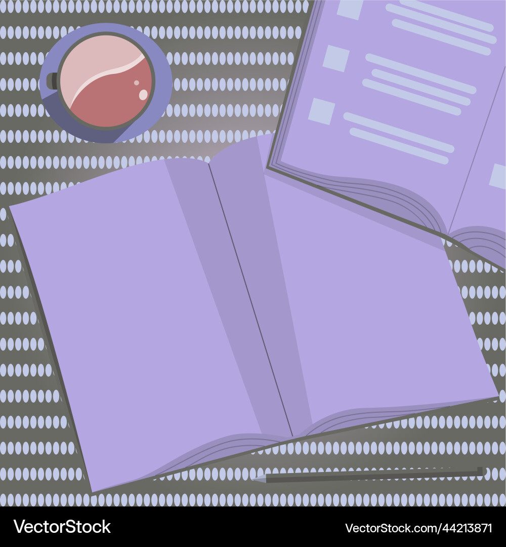 Two open work books on a table flat view Vector Image