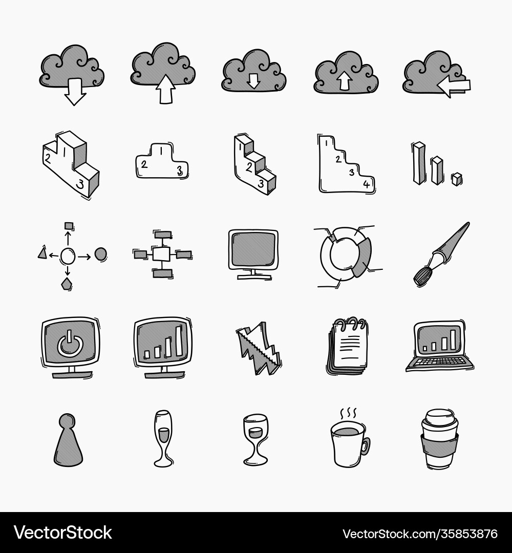 Business doodle icons set drawing sketch hand Vector Image
