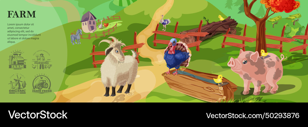 Cartoon farm colorful template Royalty Free Vector Image