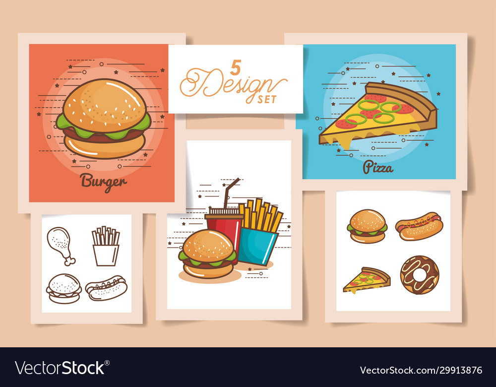 Five designs fast food icons Royalty Free Vector Image
