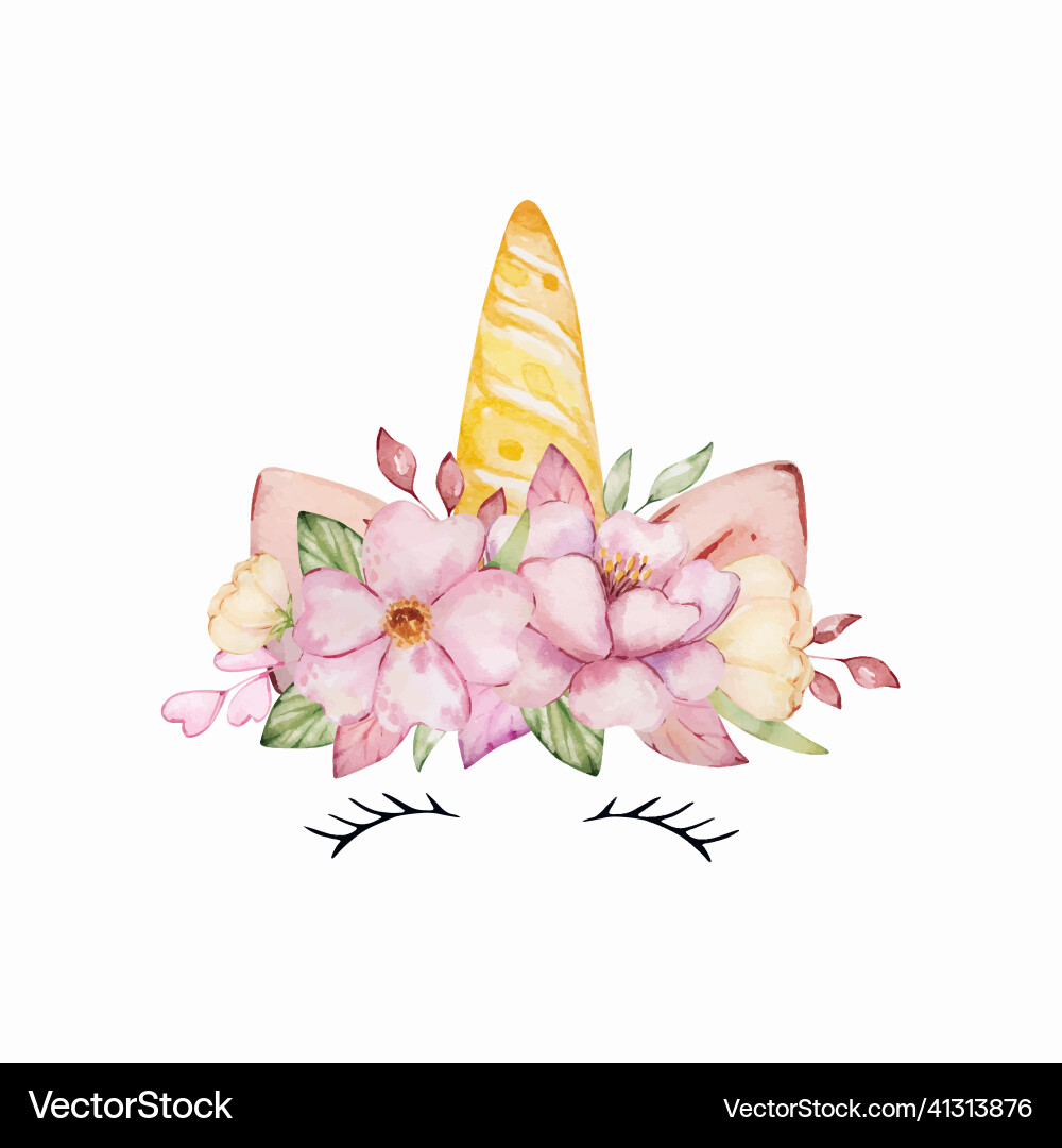 Unicorn face with flowers bouquet Royalty Free Vector Image