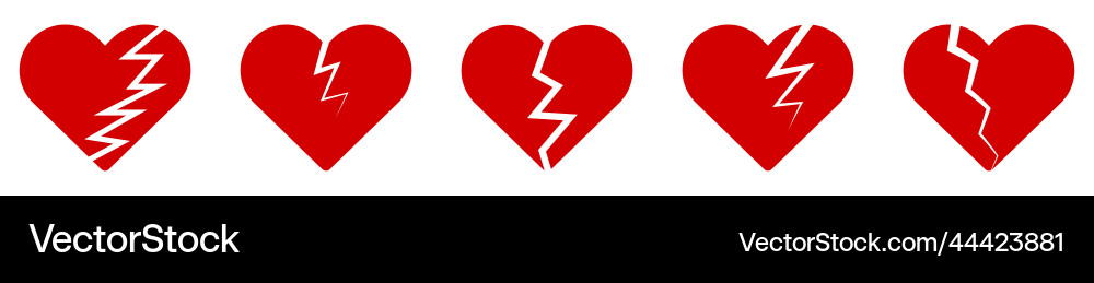 Break red heart icons isolated Royalty Free Vector Image