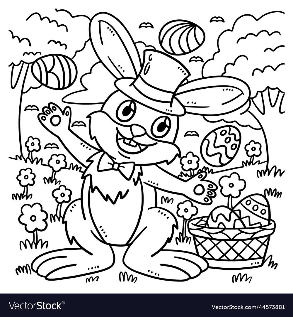 Bunny juggling easter eggs coloring page for kids Vector Image