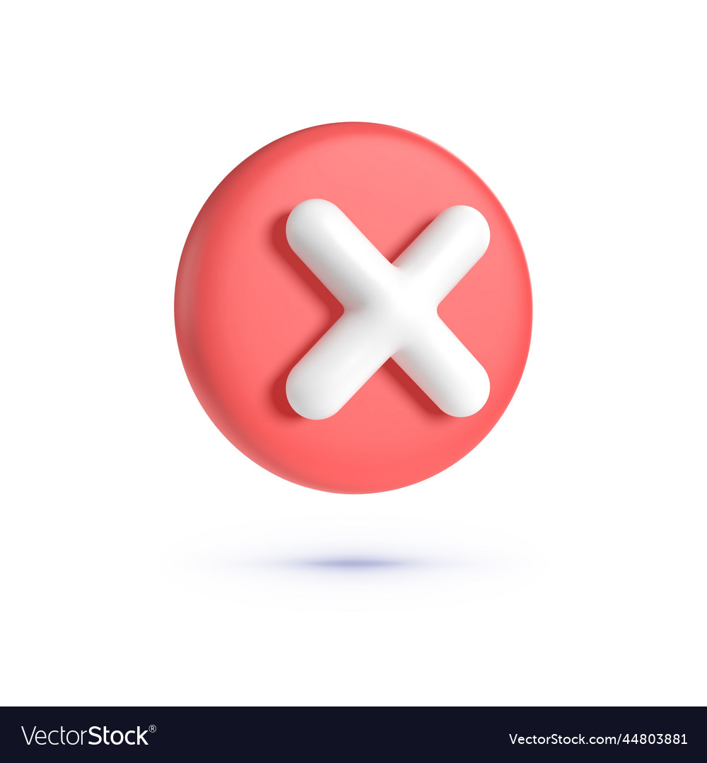 Close delete button 3d button on white backdrop Vector Image Close delete button 3d button on white backdrop Vector Image