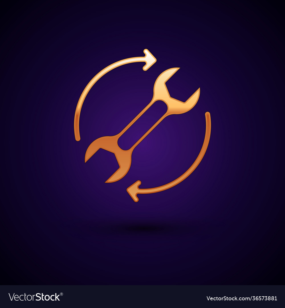 Gold wrench spanner and arrows as workflow icon Vector Image Gold wrench spanner and arrows as workflow icon Vector Image