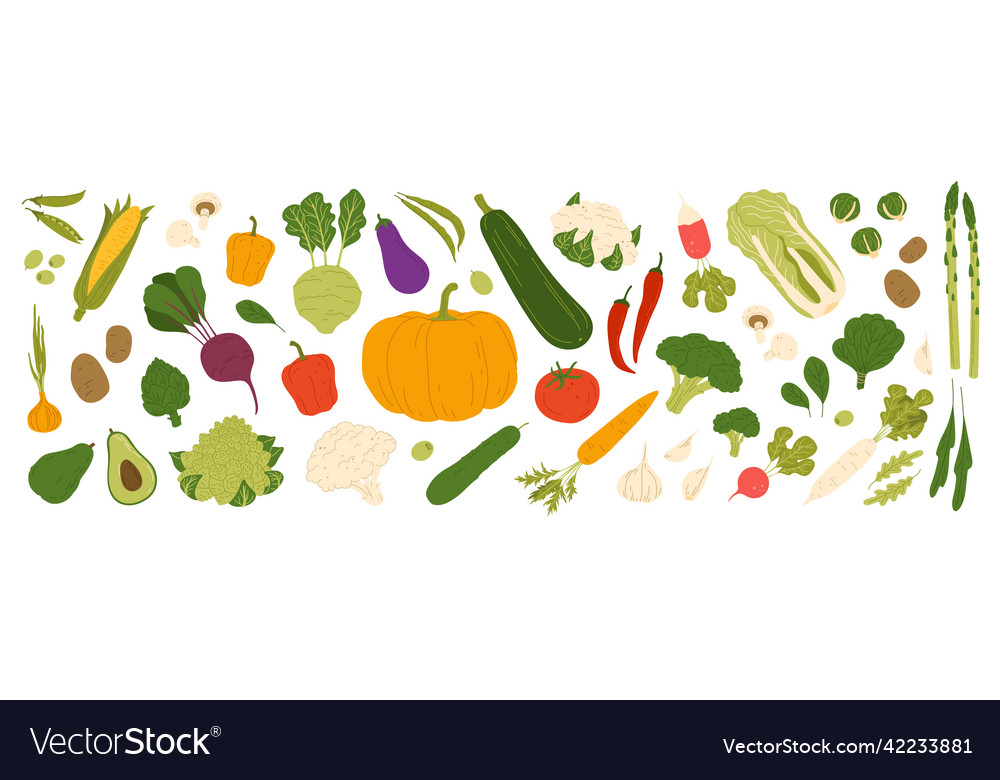 Isolated raw vegetables vegetarian food veggies Vector Image