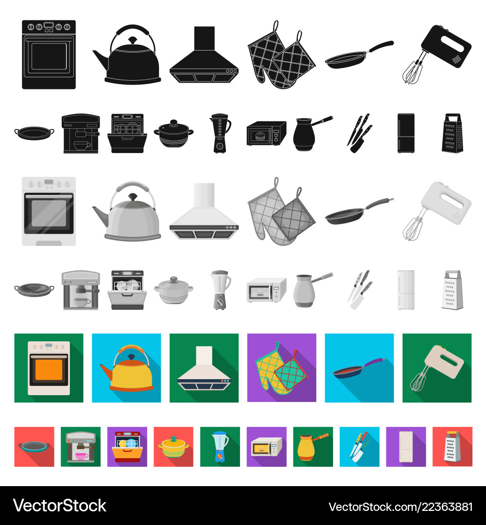Kitchen equipment flat icons in set collection Vector Image