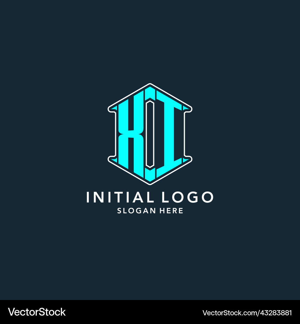 Letter xi logo with hexagon shape geometric style Vector Image