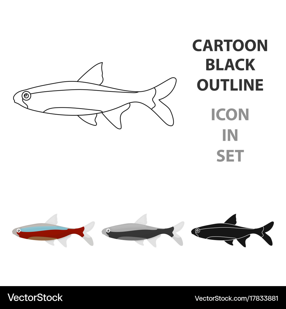 Neon fish icon cartoon singe aquarium Royalty Free Vector