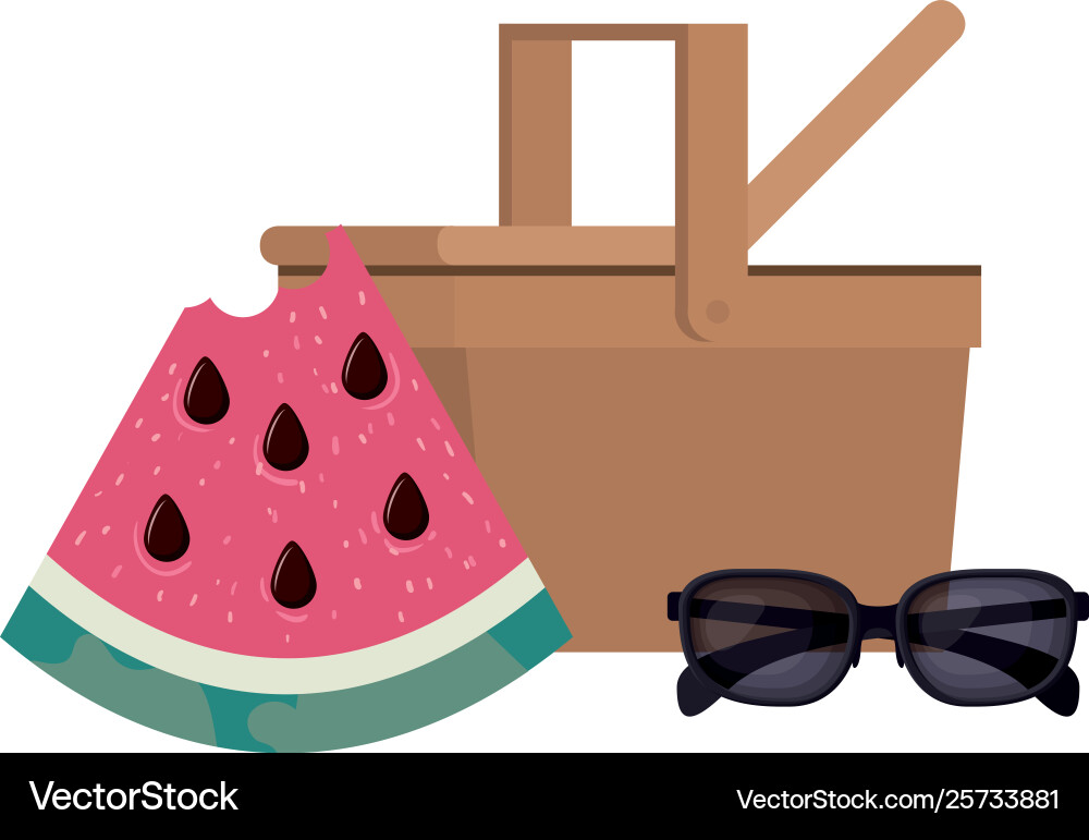 Picnic basket with portion watermelon Royalty Free Vector
