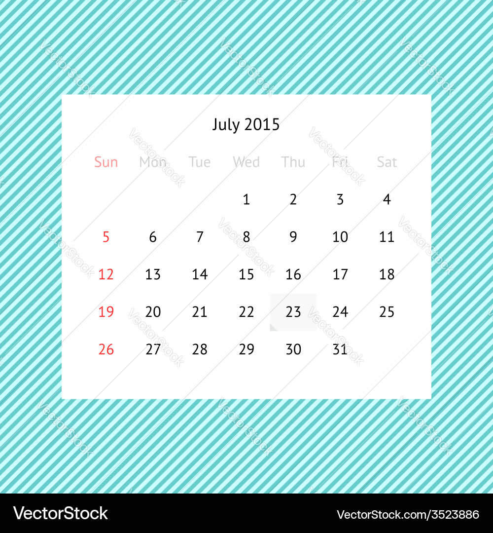 Calendar page for july 2015 Royalty Free Vector Image