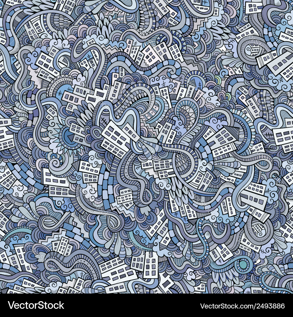 Cartoon doodles hand drawn town Royalty Free Vector Image