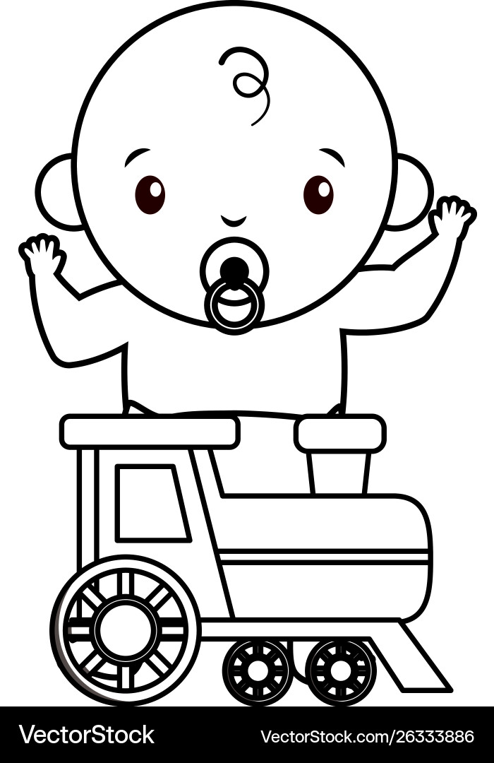 Cute little baby boy with train Royalty Free Vector Image