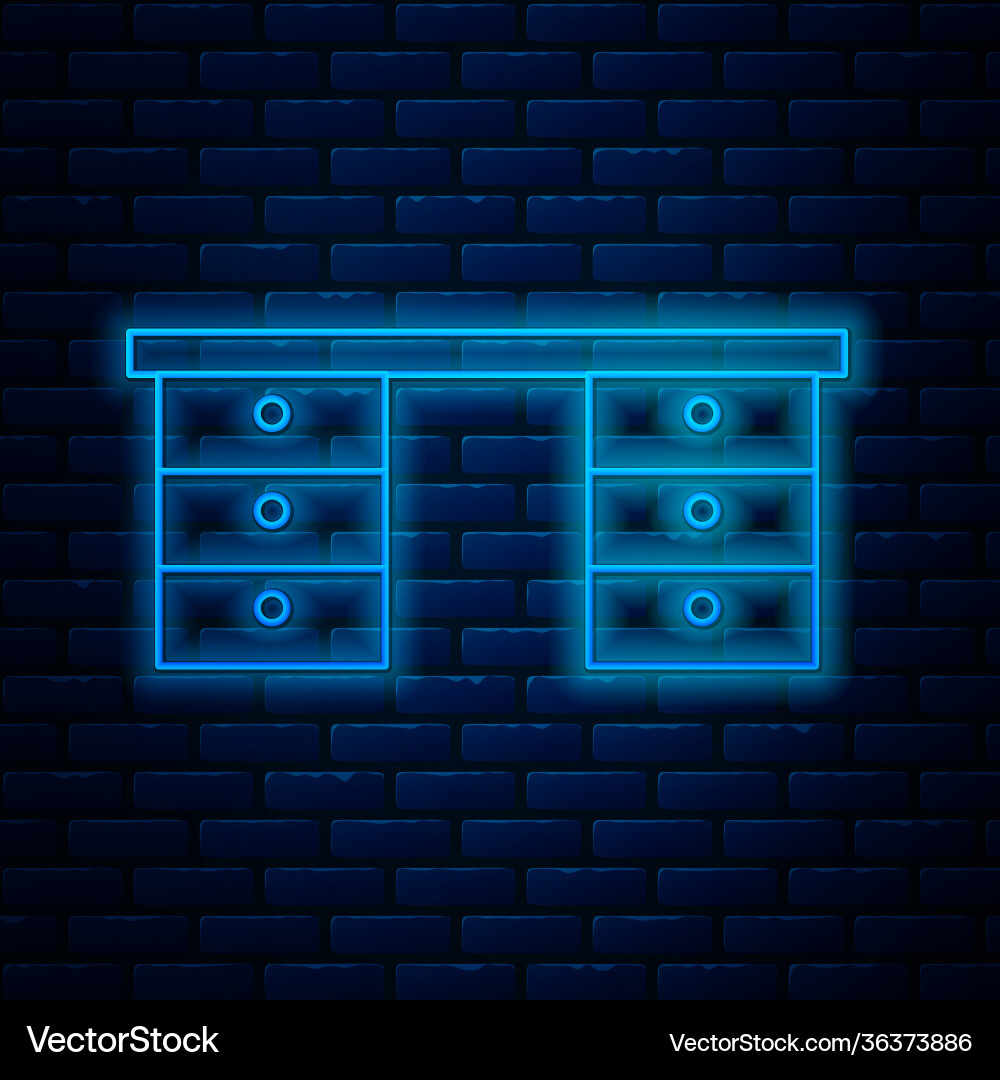 Glowing neon line office desk icon isolated Vector Image