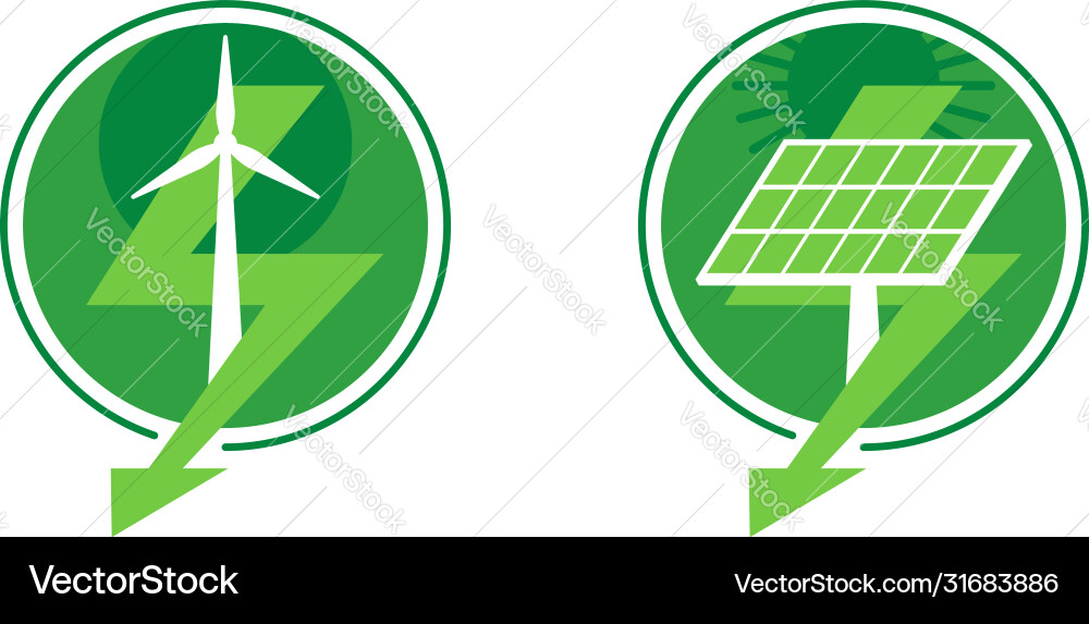 Green energy - wind power plant and solar panel Vector Image