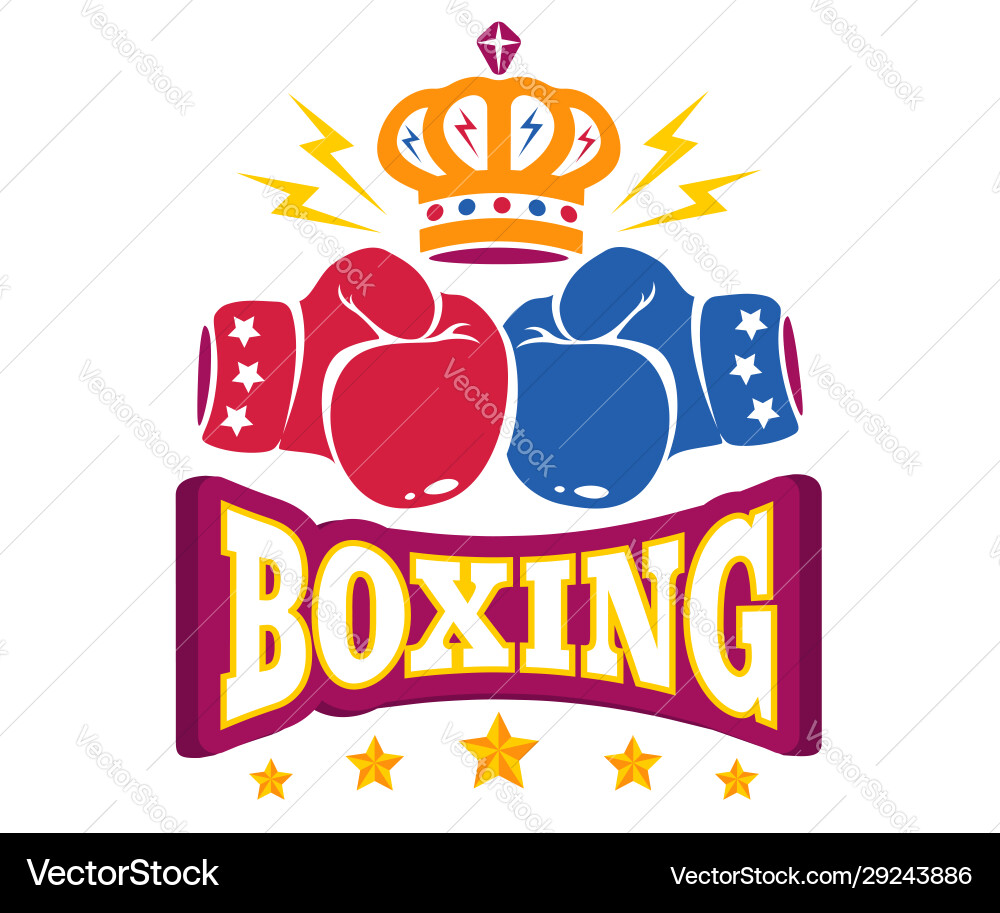 Logo with two gloves and crown for boxing Vector Image
