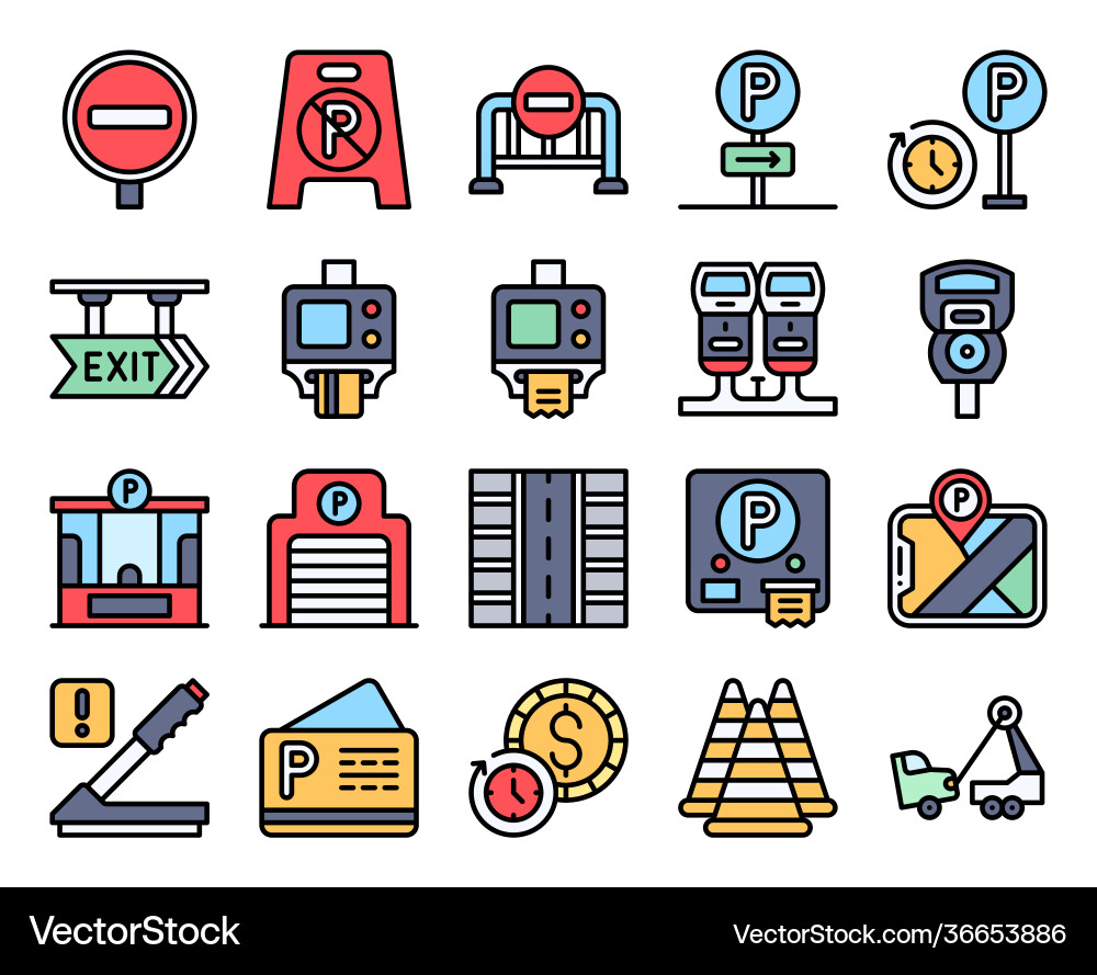 Parking lot related filled icon set 3 Royalty Free Vector