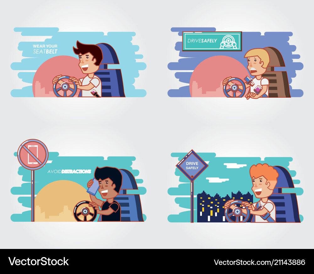 People driving with driver safely icons Royalty Free Vector