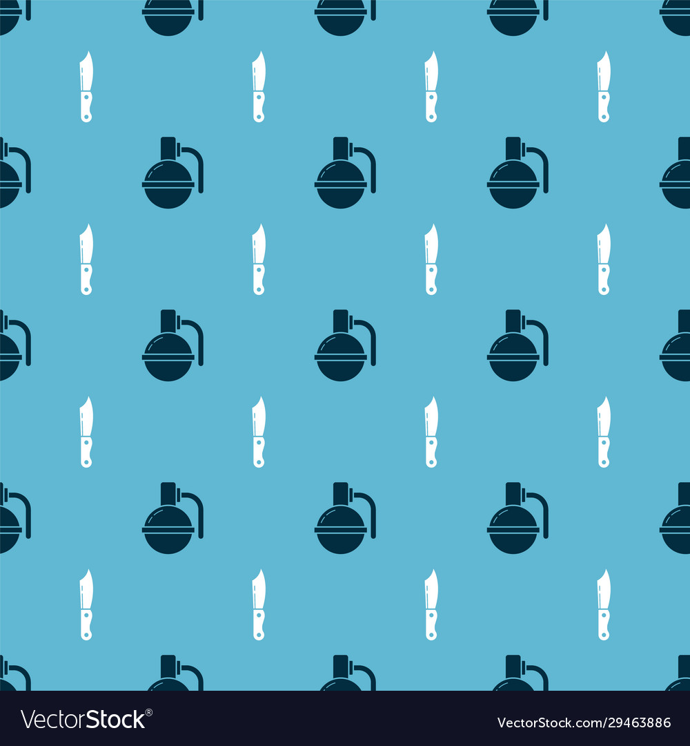 Set hand grenade and military knife on seamless Vector Image